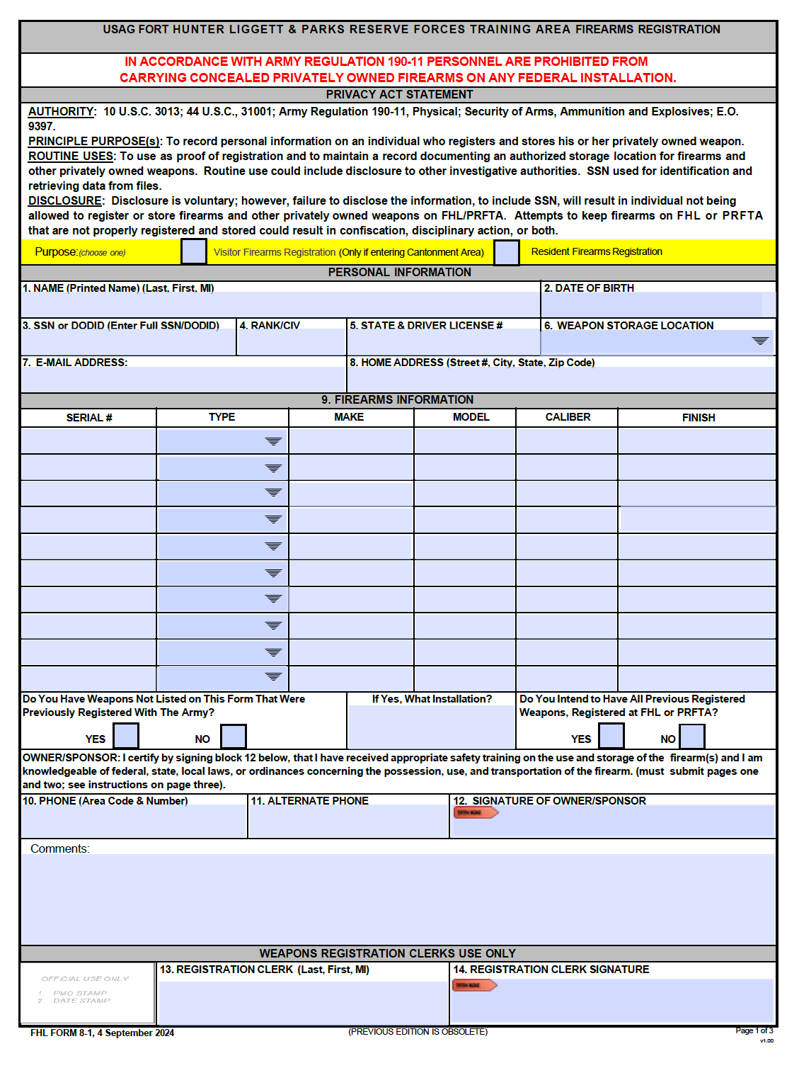 Forms - Fort Hunter Liggett - iSportsman