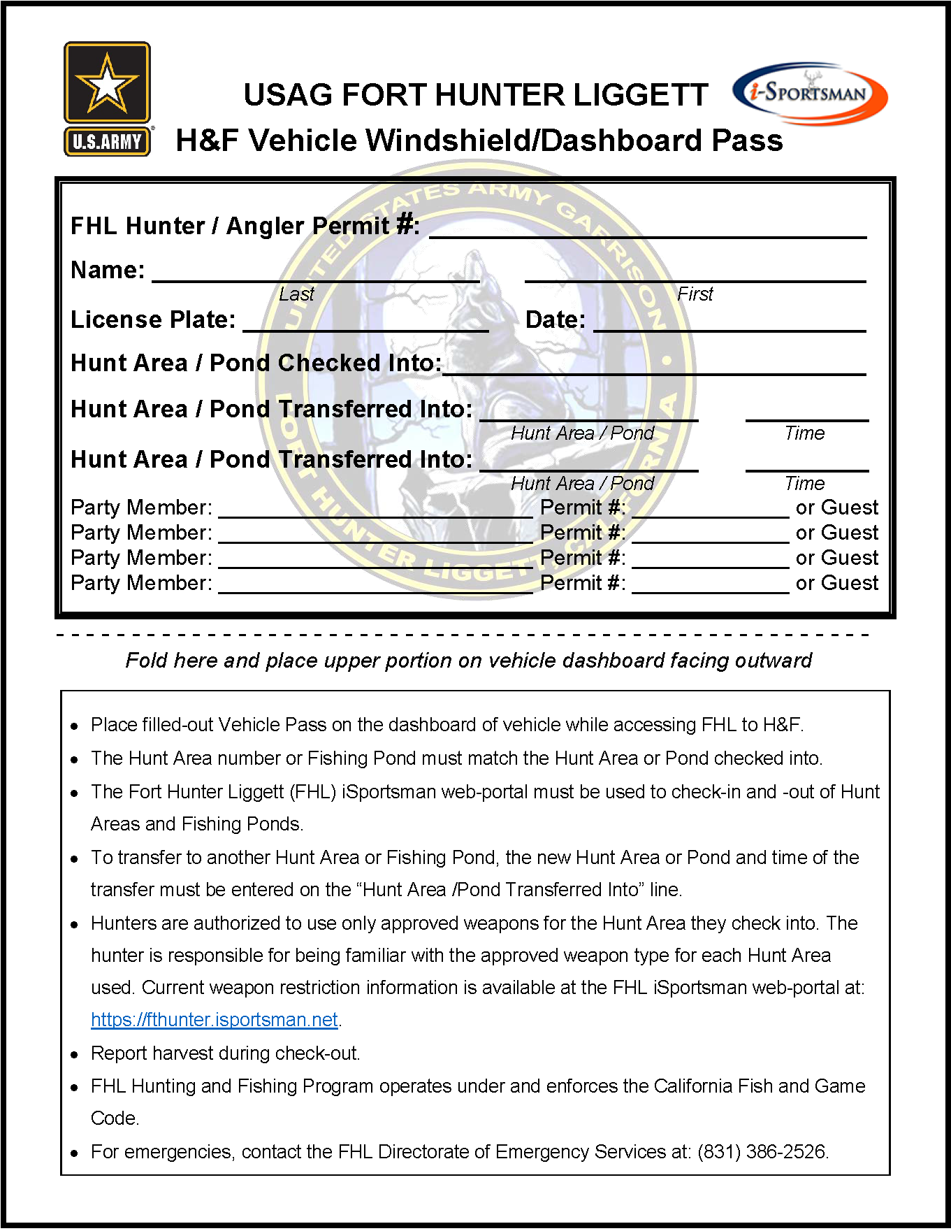 Forms - Fort Hunter Liggett - iSportsman